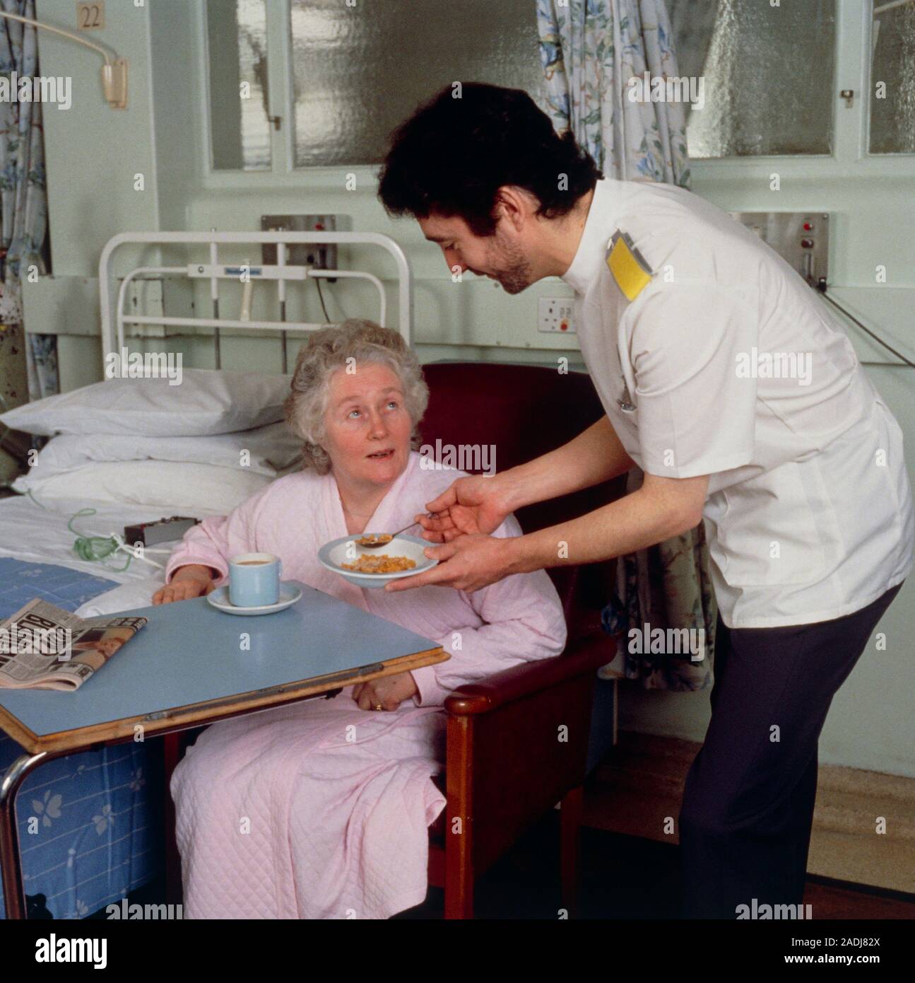 Nurse feeding breakfast to a disabled patient Stock Photo - Alamy