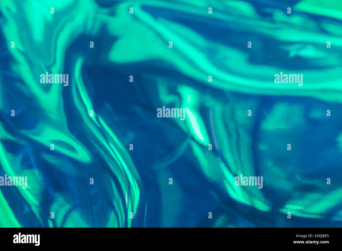 Abstract mint and blue fluid art background. Real holographic metallic ...