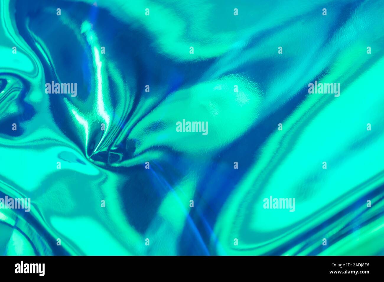 Abstract mint and blue fluid art background. Real holographic metallic ...