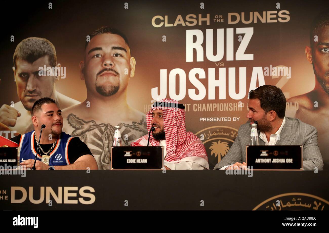 Andy Ruiz Jr (left), Prince Abdulaziz Al Saud, chairman of the country ...