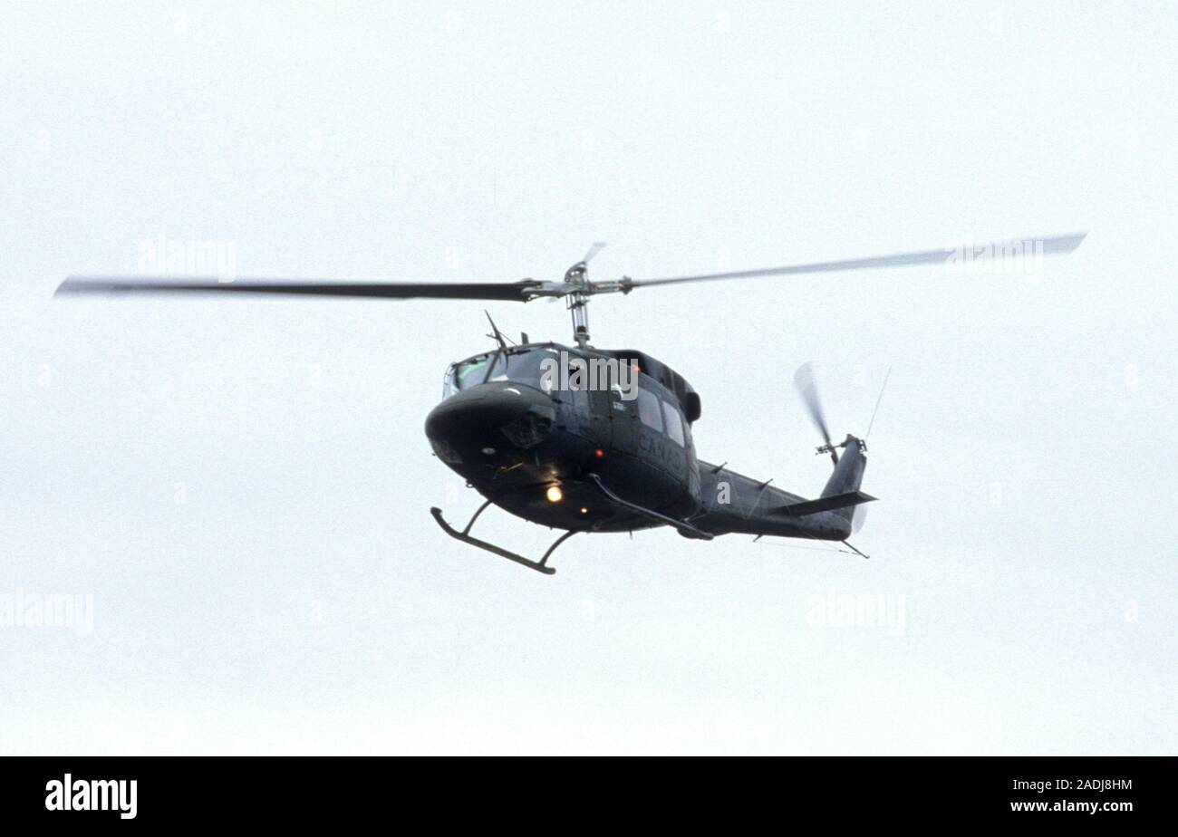 Canadian Bell Huey UH-1 Helicopter flying over Medicine Hat during the ...