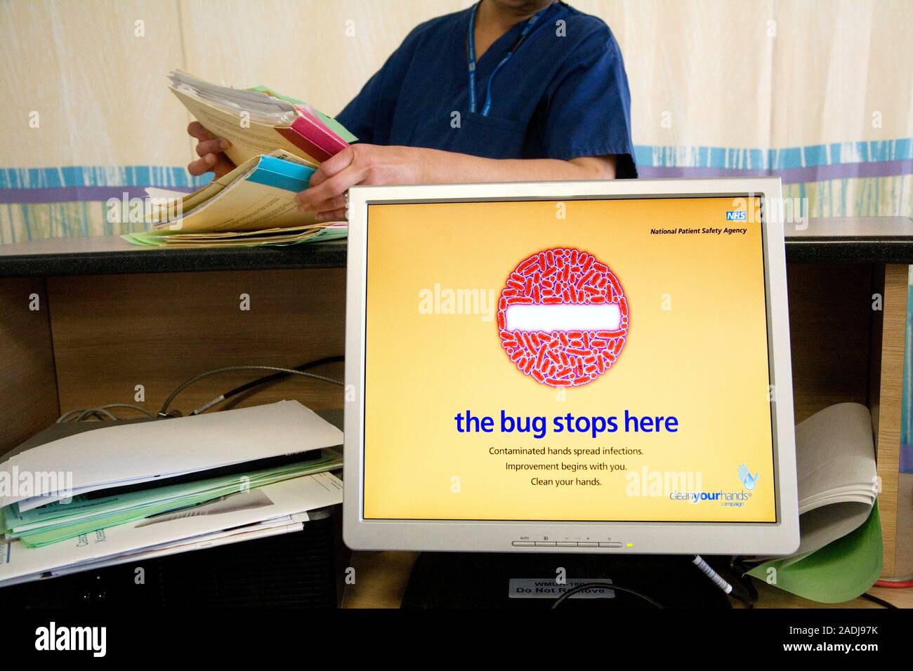 Health campaign screensaver. Monitor at a workstation displaying the ...