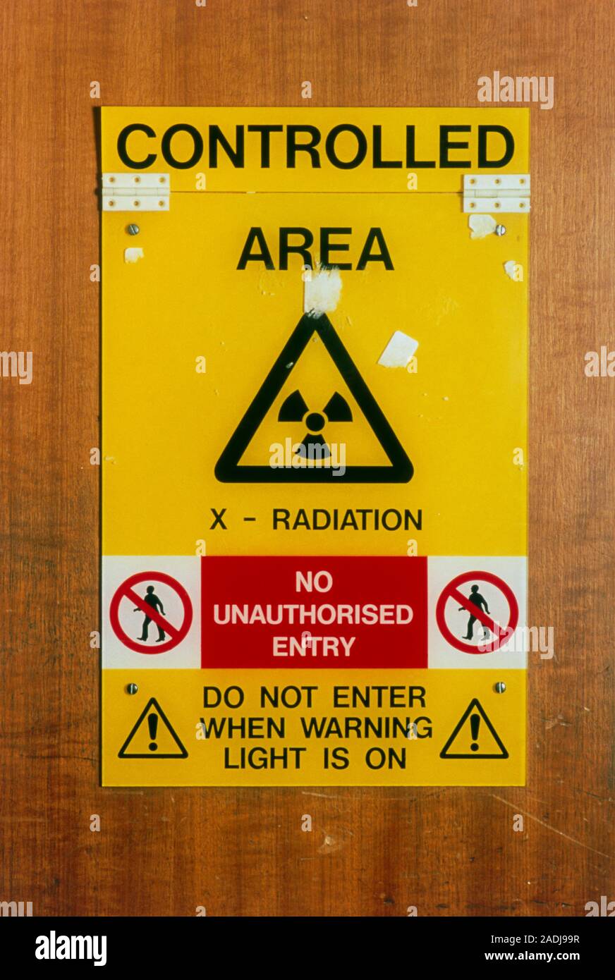 X-ray warning sign. View of an X-ray warning sign in a hospital. The ...