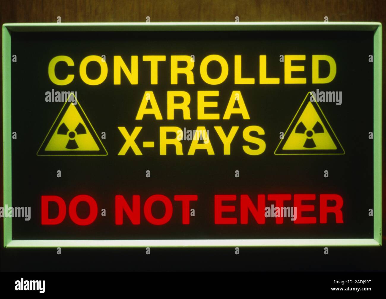 X-ray warning sign. View of an X-ray warning sign in a hospital. The ...