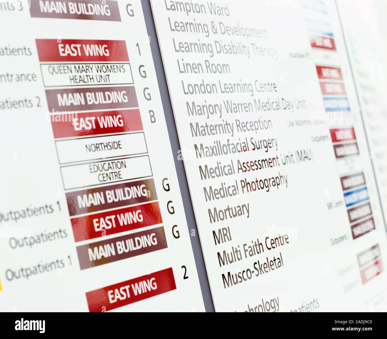 Hospital signs showing locations of several hospital departments and ...