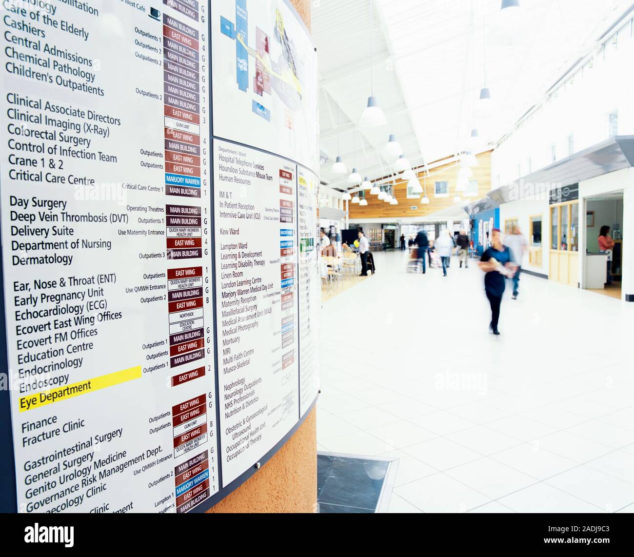 Hospital signs showing locations of several hospital departments and ...