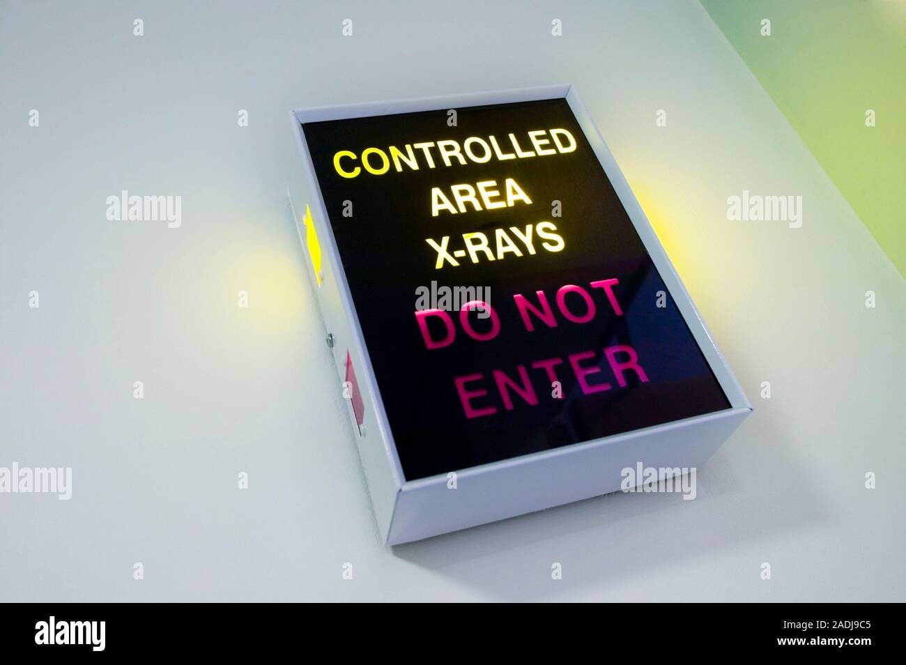 X-ray warning sign. Sign outside of a hospital X- ray department that ...