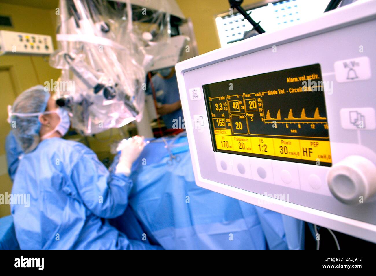Surgical monitor (right) being used to record and monitor a patient's ...