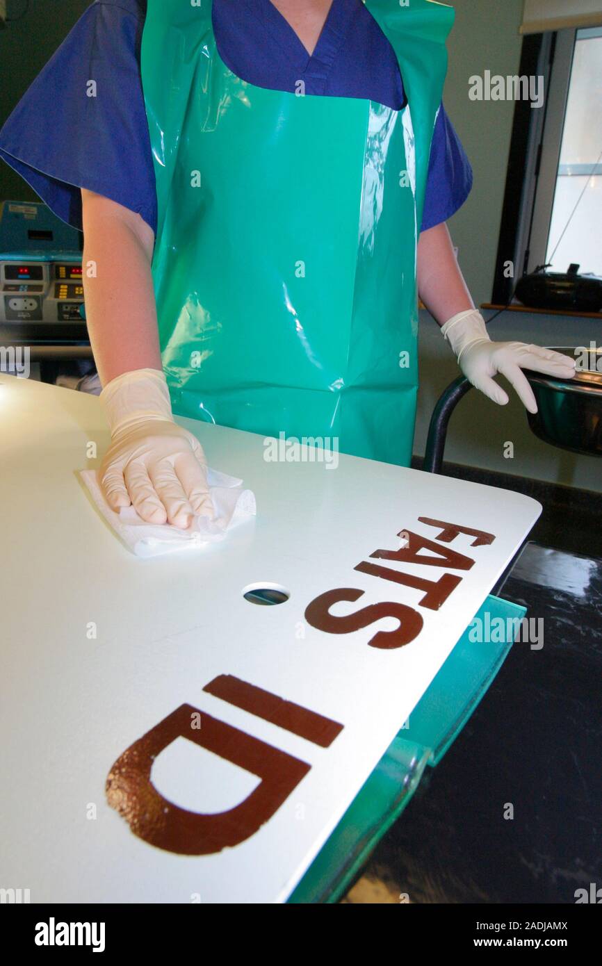 Preparation for surgery. Healthcare professional cleaning an operating ...