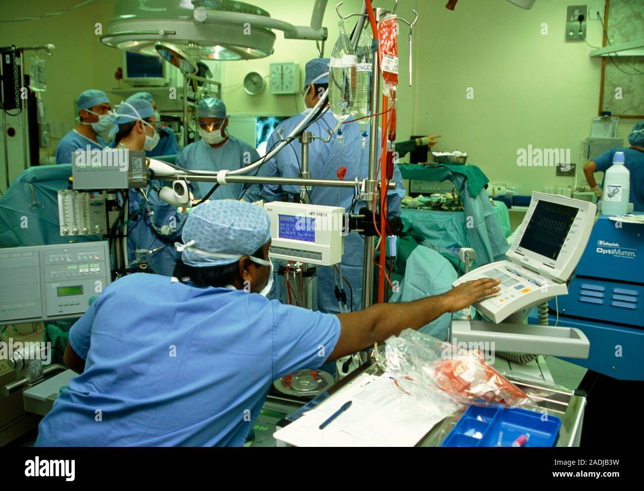 Intra-aortic balloon pump machine. Perfusionist using an intra-aortic ...