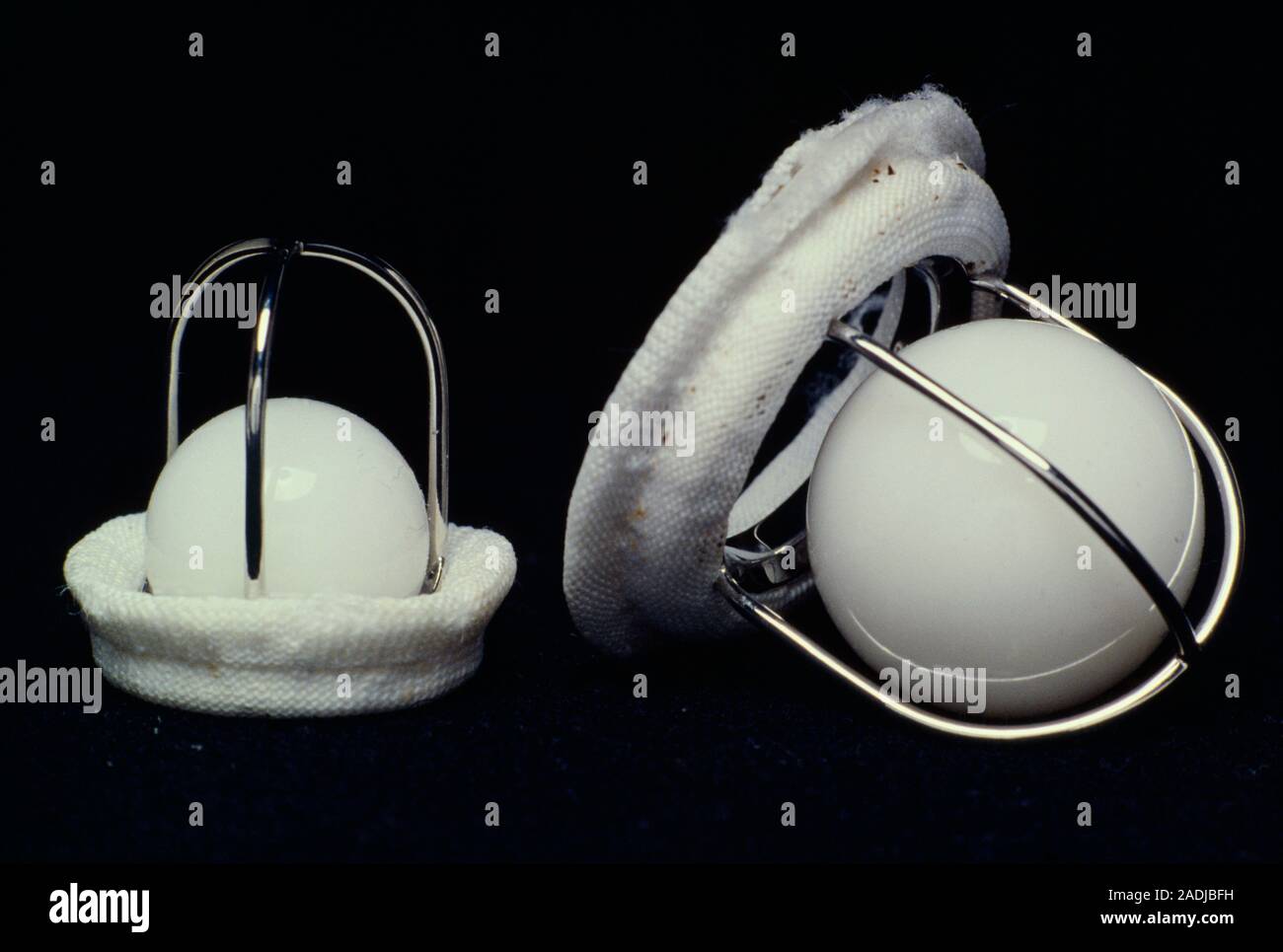 Artificial heart valves. Two prosthetic heart valves of the ball-and ...