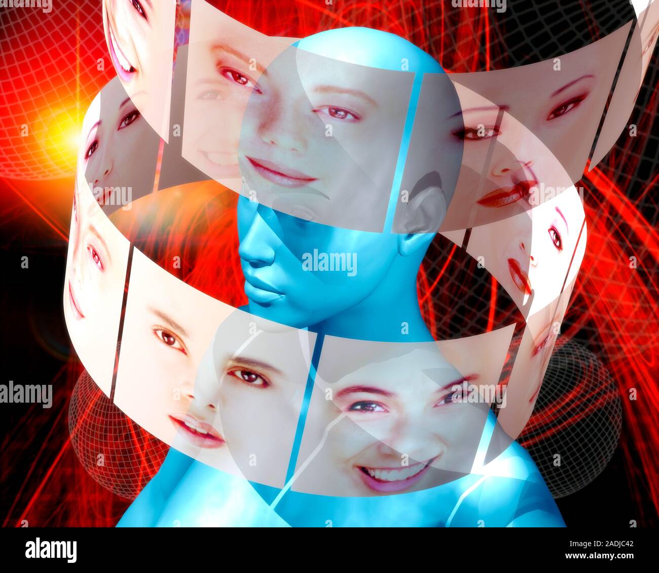 Face transplant. Conceptual computer artwork of women's faces and a ...