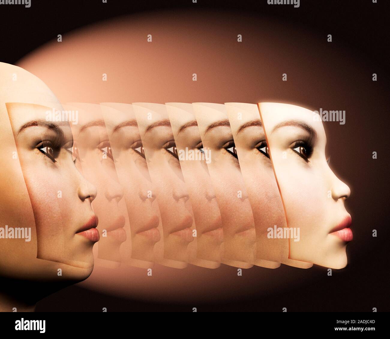 Face transplant. Conceptual computer artwork of a woman receiving a new ...