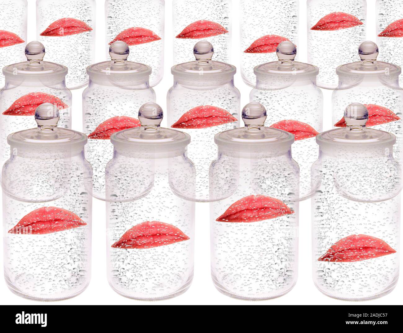 Spare lips. Conceptual computer artwork of lips being stored in glass ...