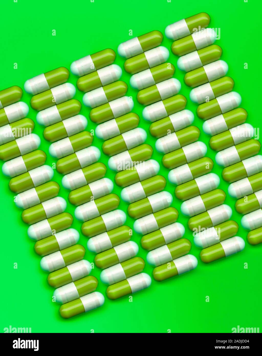 Antibiotic capsules. Rows of capsules containing an antibiotic drug ...