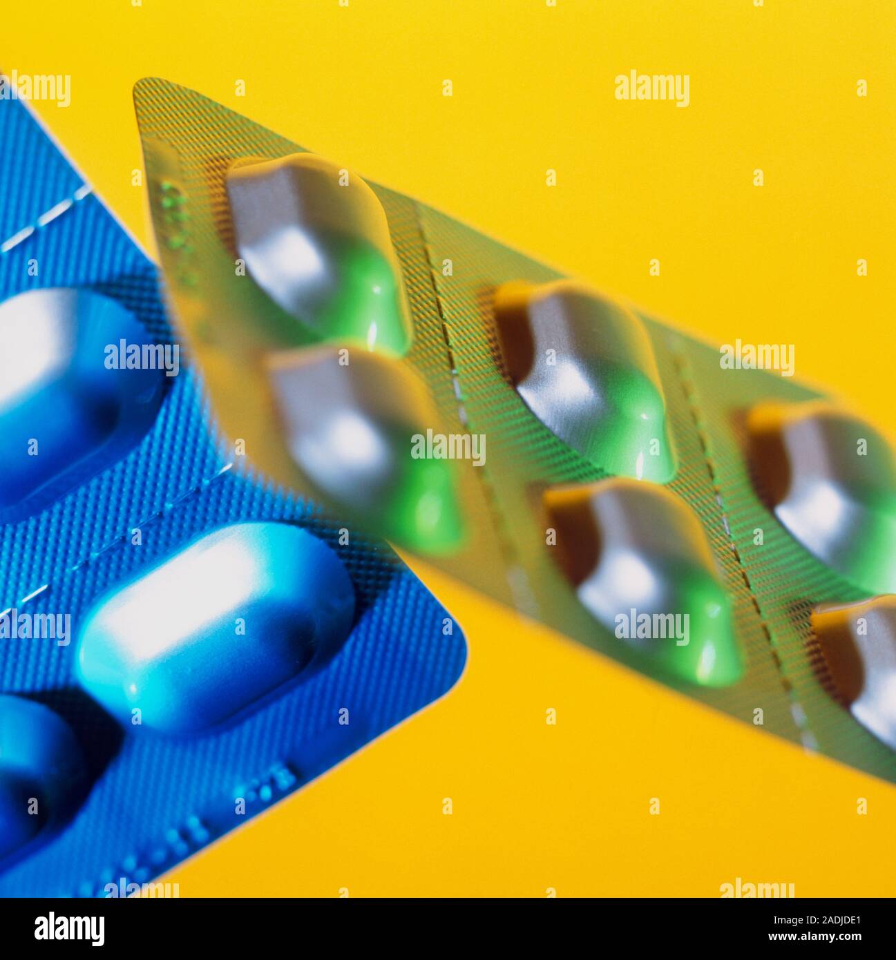 Pills. Pills in their foil packaging. The foil seals the drug from the ...