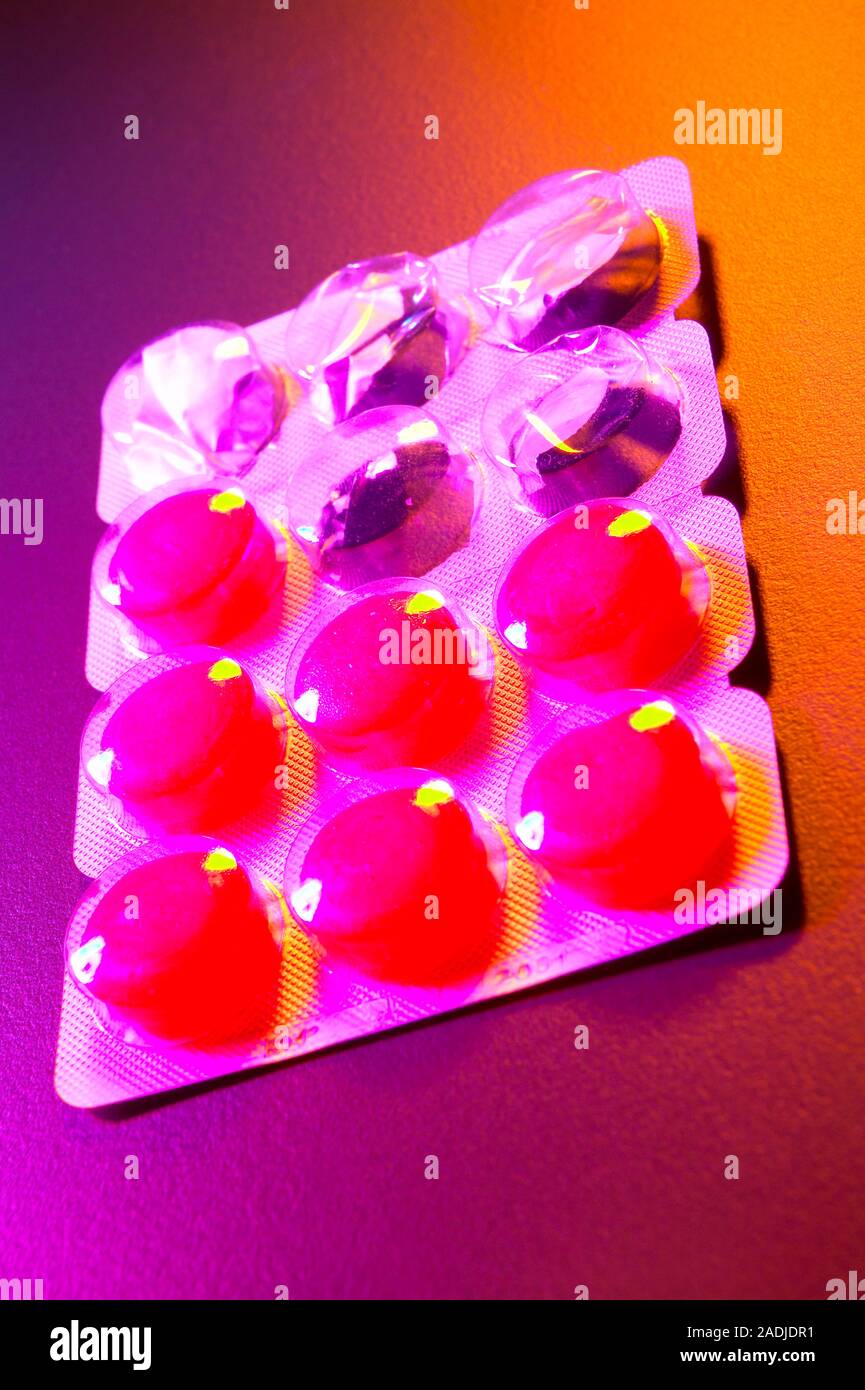 Throat lozenges. Half used blister pack of throat lozenges Stock Photo ...