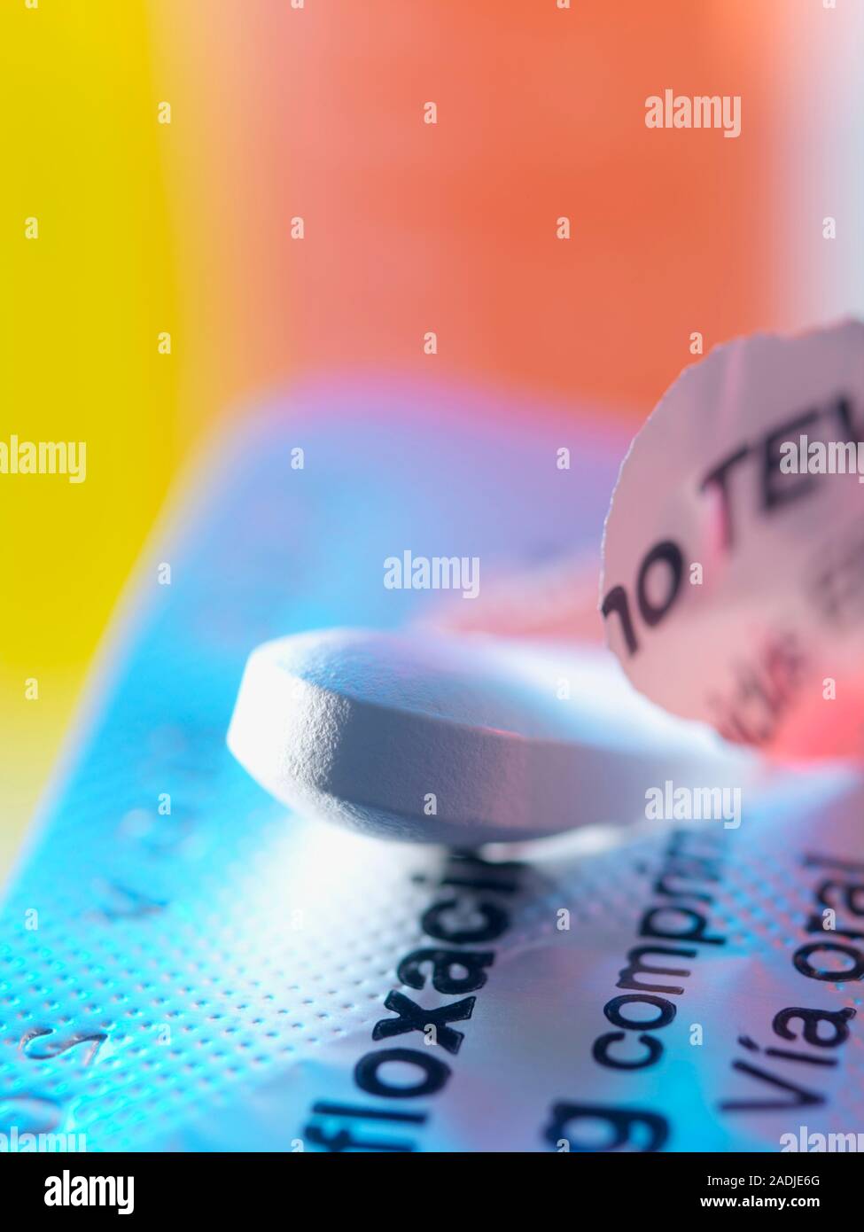 Ciprofloxacin antibiotic pill in a 500 milligramblister pack. This drug ...