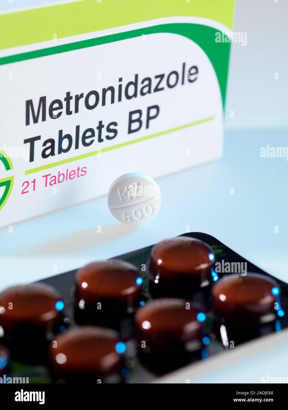 Metronidazole antibiotic pills. This antibiotic drug is used in the ...