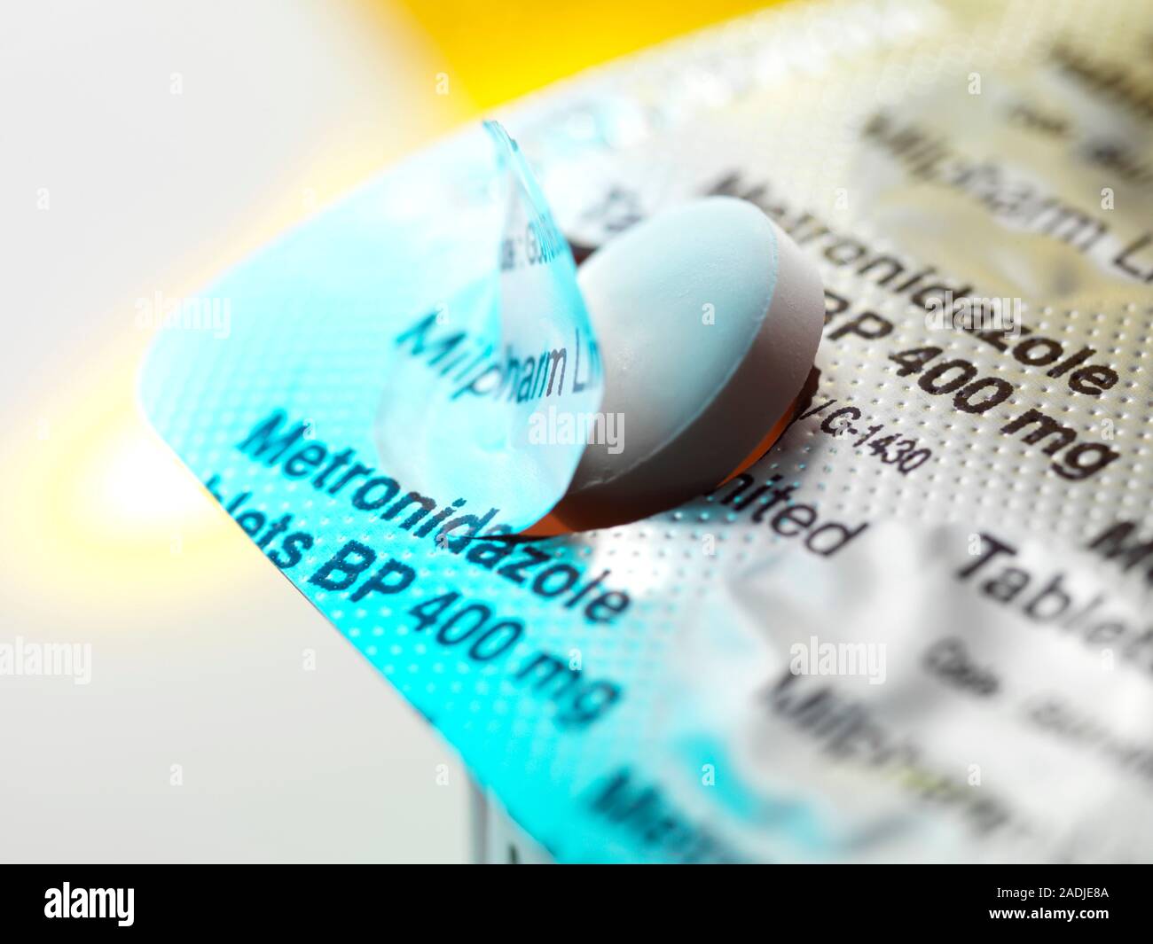 Metronidazole antibiotic blister pack. This antibiotic drug is used in ...