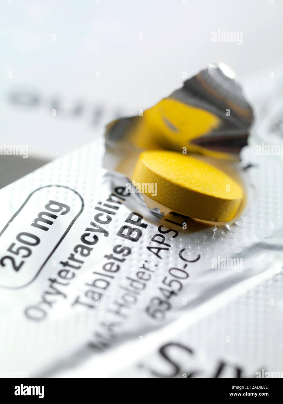 Oxytetracycline antibiotic blister pack. This drug belongs to the broad ...