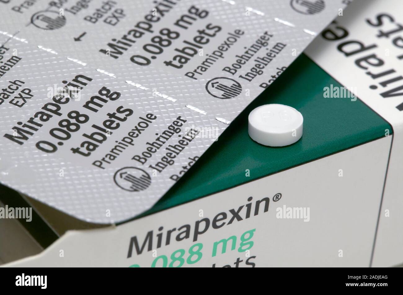 Pramipexole drug tablet (trade name Mirapexin). This drug is used in ...