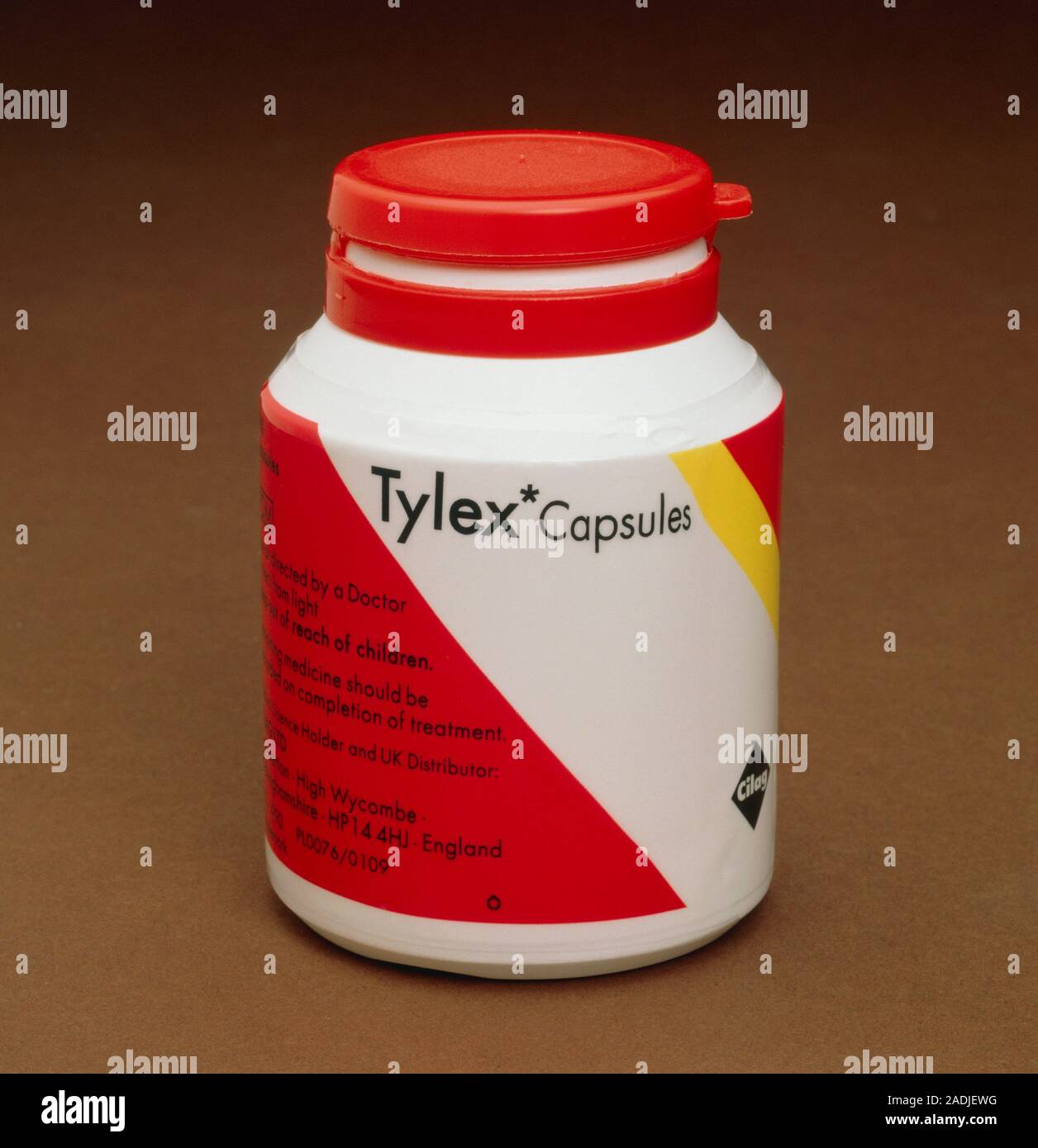 Analgesic. A container with capsules of the analgesic (painkilling ...