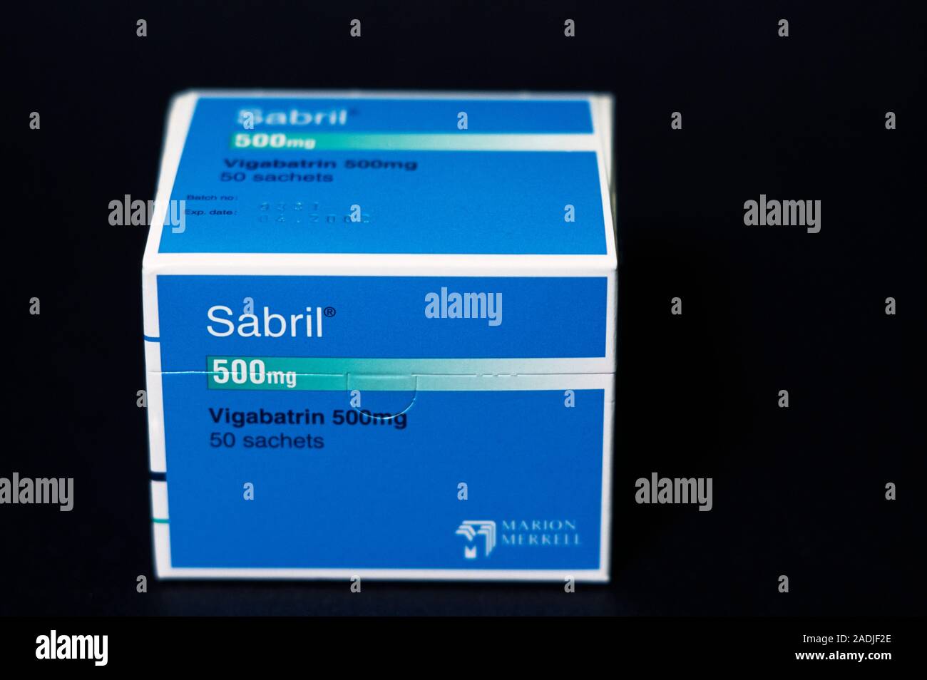 Epilepsy drug. Box of Sabril sachets for the treatment of epilepsy ...