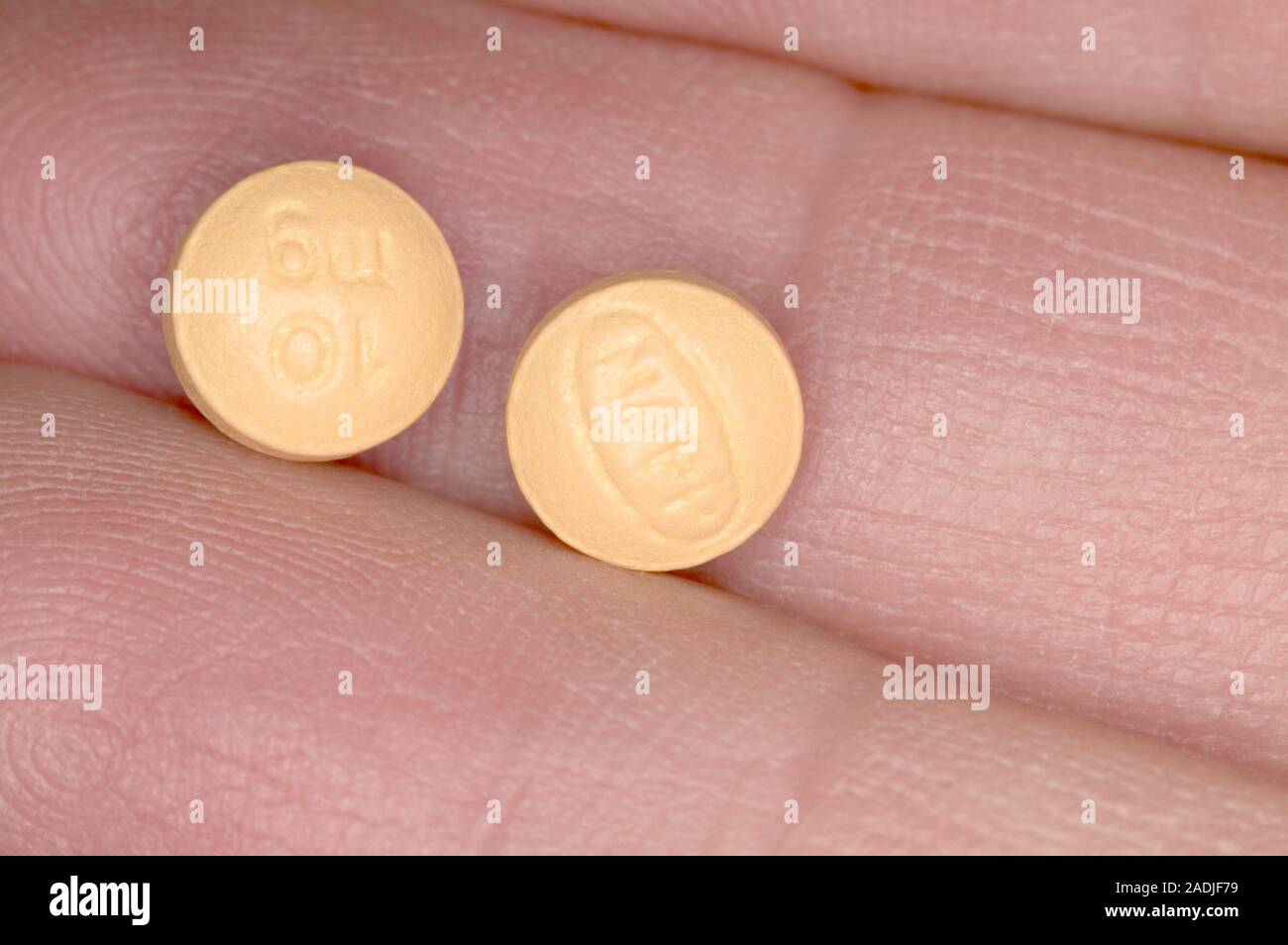 Morphine. Two 10mg tablets of slow release morphine sulphate (MST) held ...