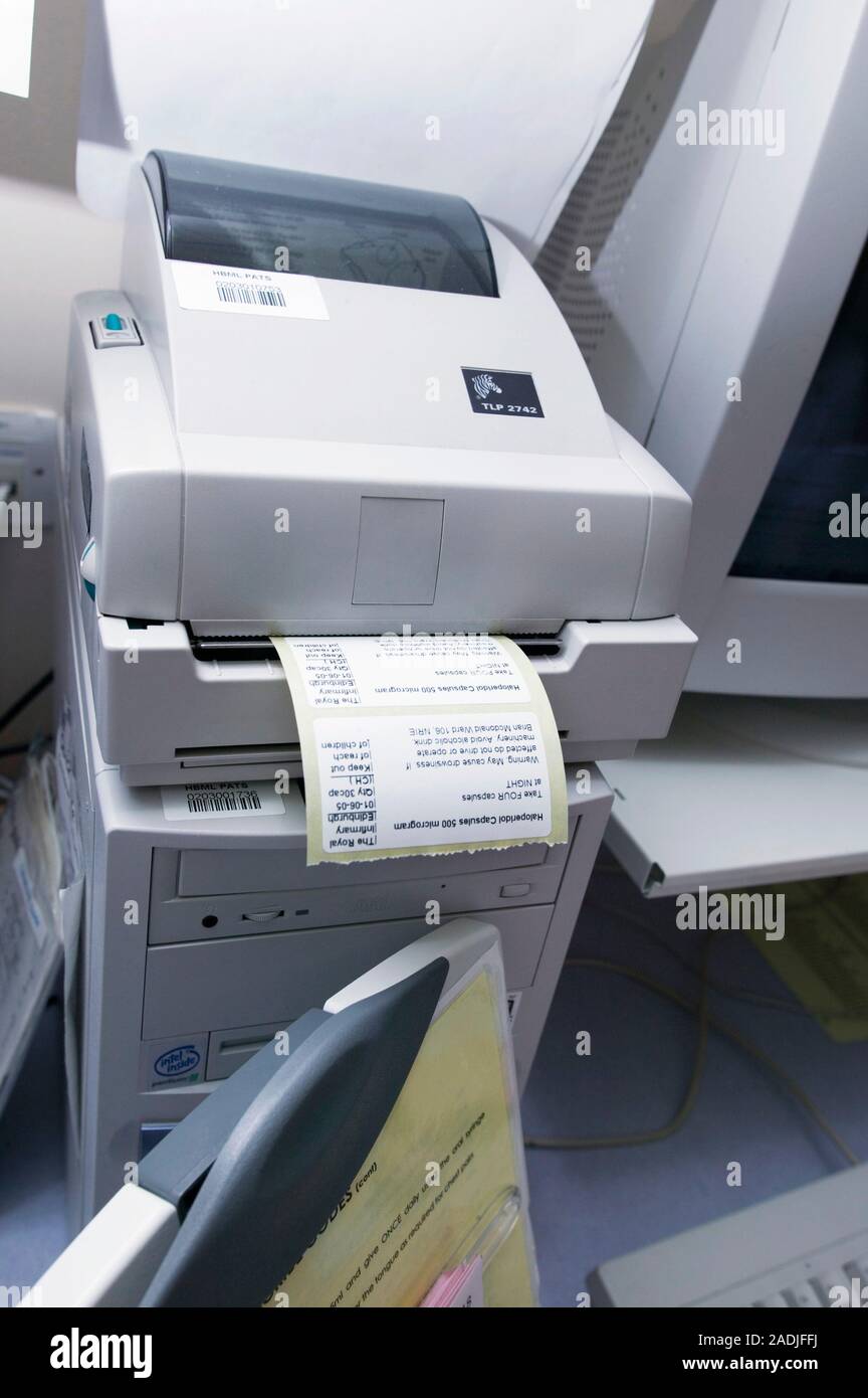 Drug labels being printed in a hospital pharmacy Stock Photo - Alamy