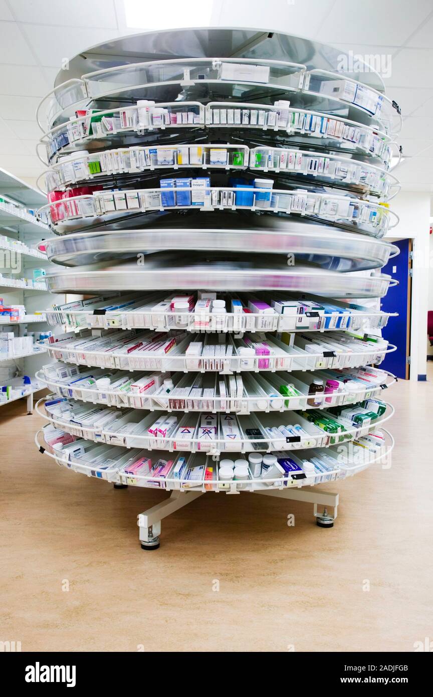 Medicine carousel with two spinning shelves Stock Photo - Alamy