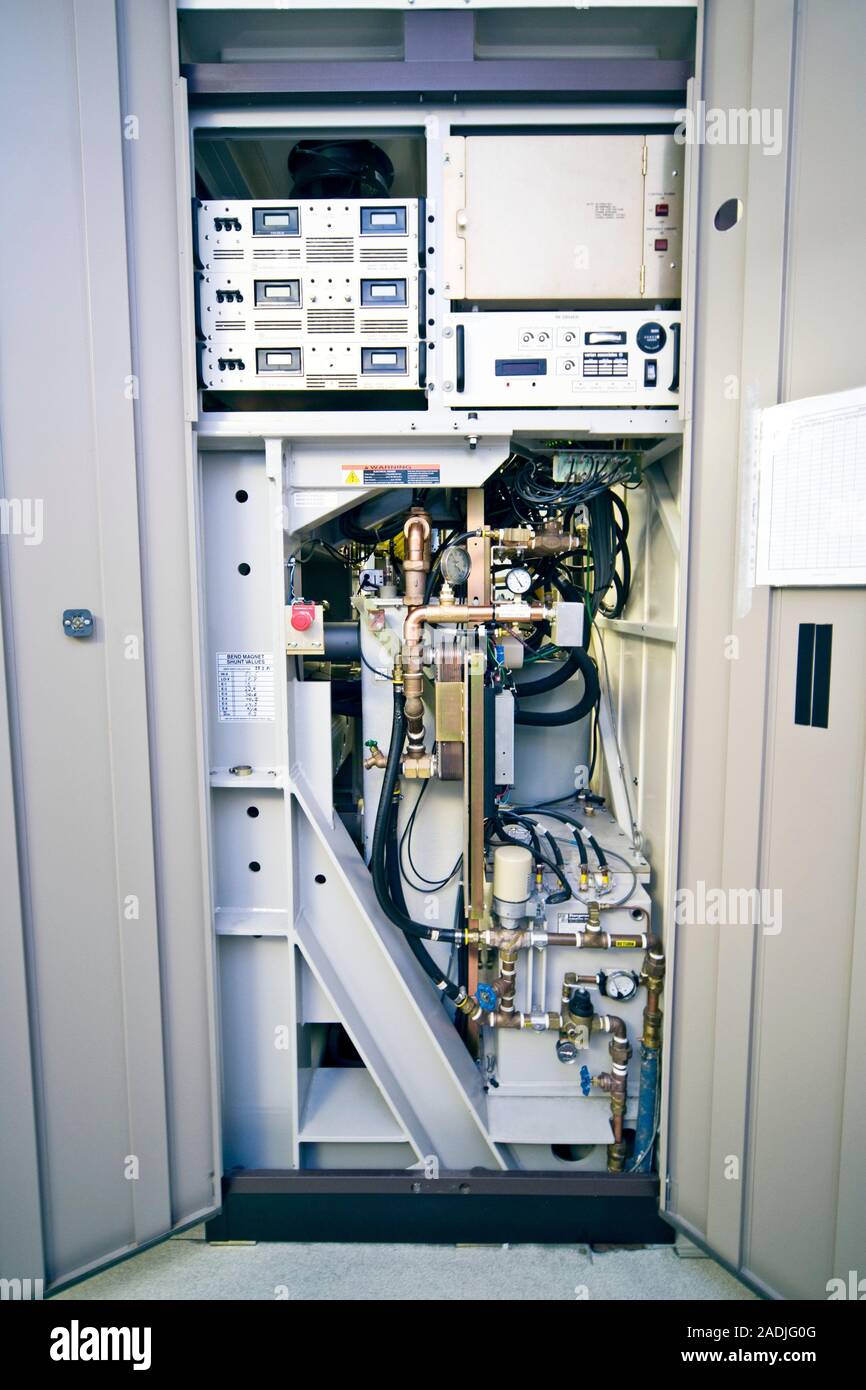 Linear accelerator. Varian linear accelerator, showing the inside of ...