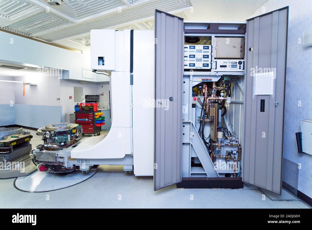 Linear accelerator. Varian linear accelerator showing the back of the ...