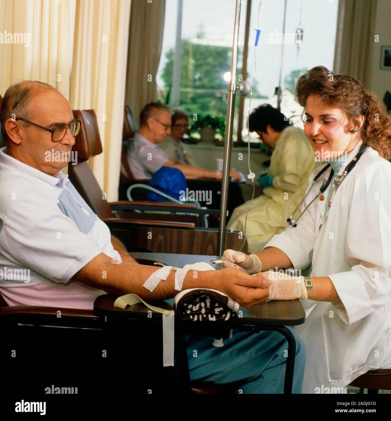 MODEL RELEASES AVAILABLE: An oncology patient receiving chemotherapy ...