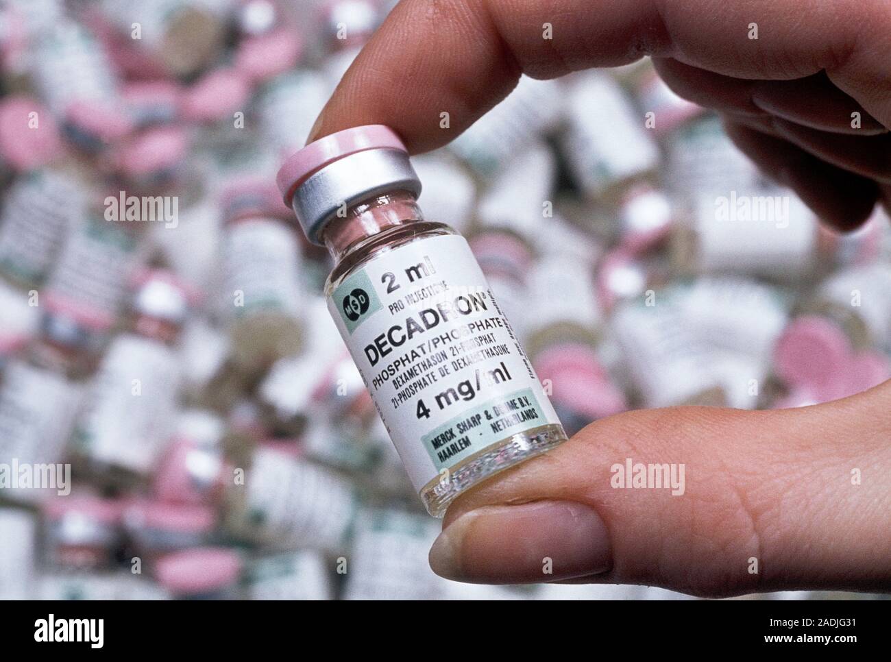 Chemotherapy drug. Vial of the injectable drug decadron, used for ...