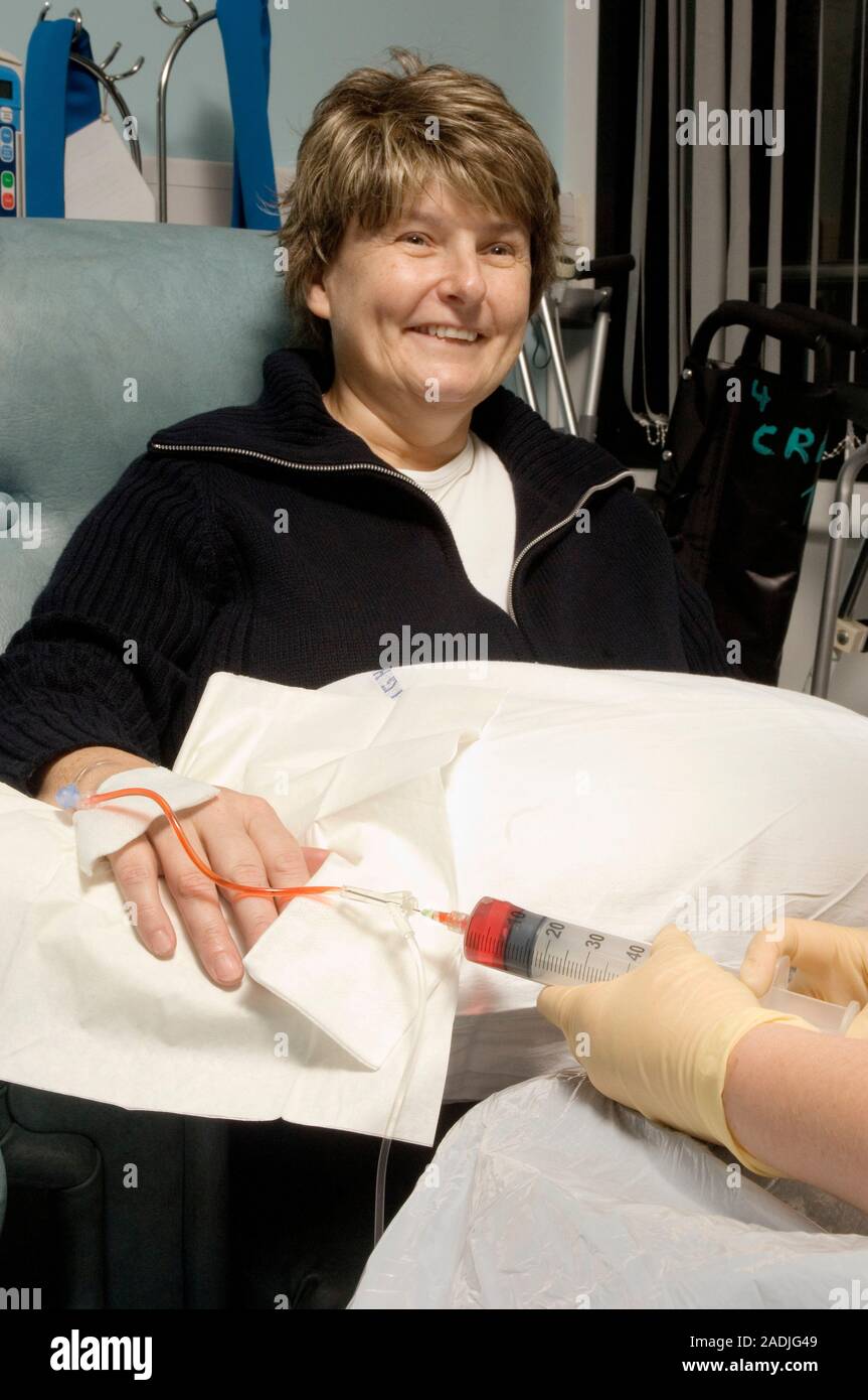 MODEL RELEASED. Chemotherapy treatment. Cancer patient at a hospital ...