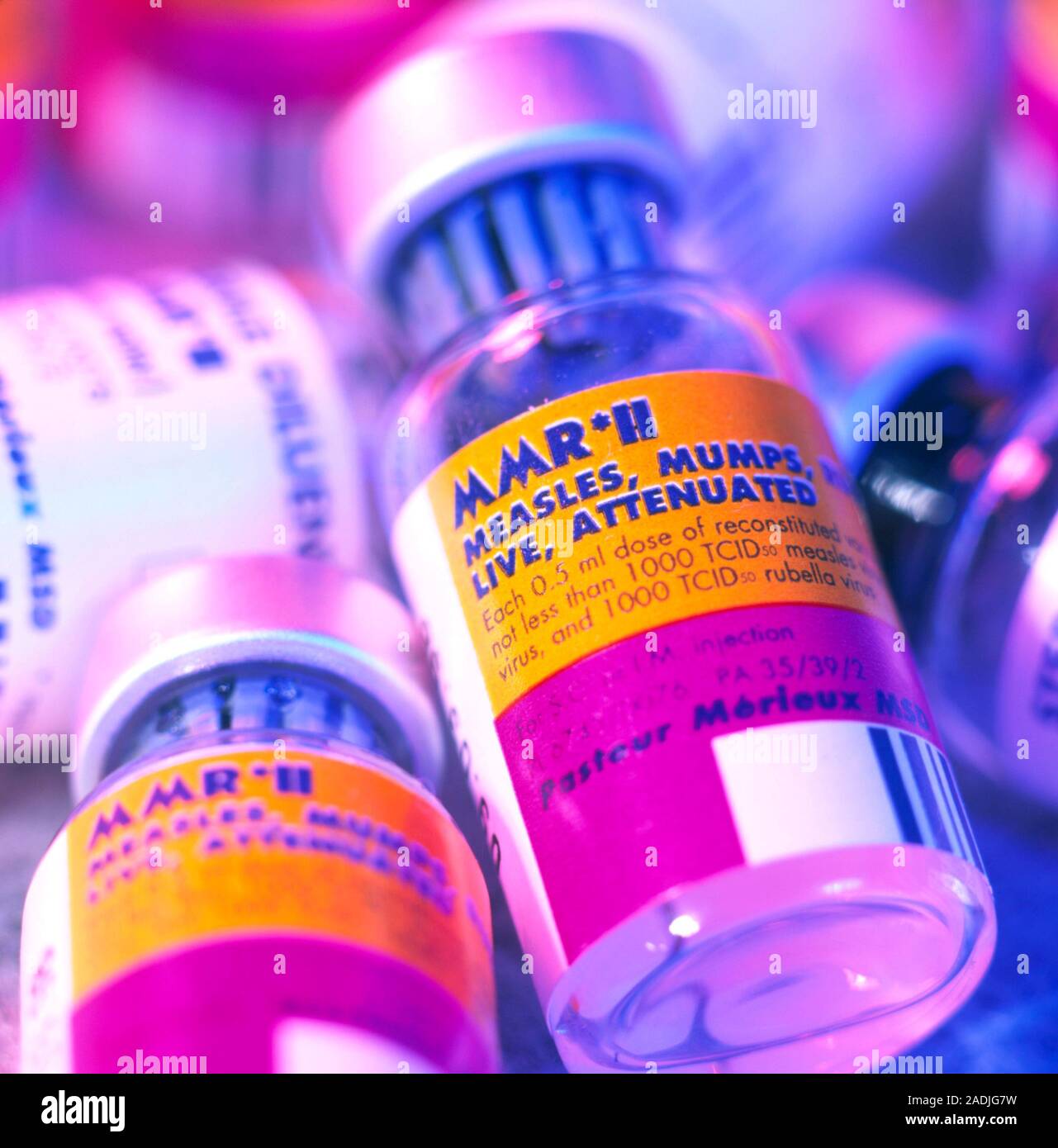 MMR vaccine. Assorted bottles of MMR vaccine. MMR is a vaccine which ...