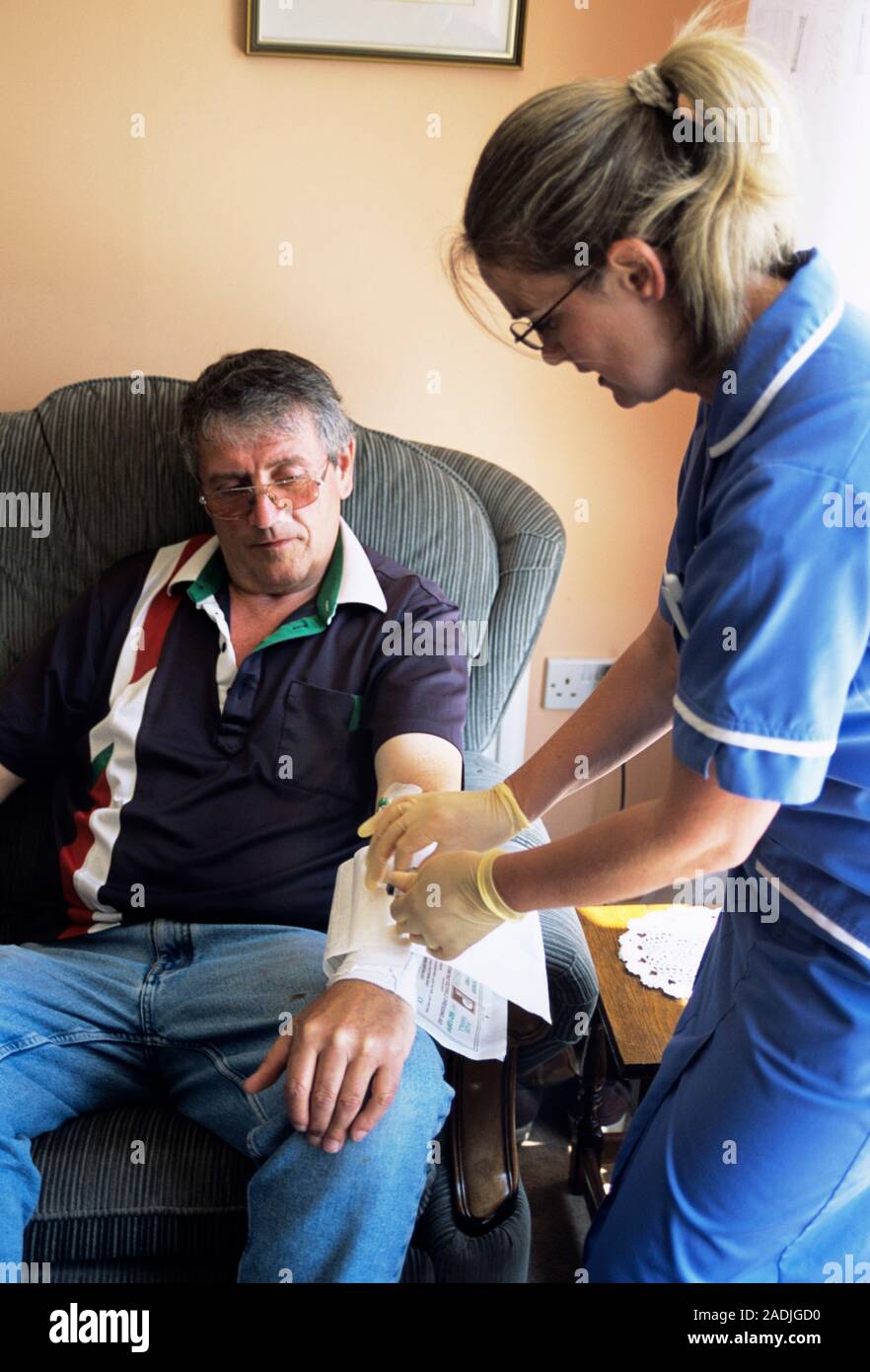 Intravenous drug injection. Community RGN (registered general nurse) on ...