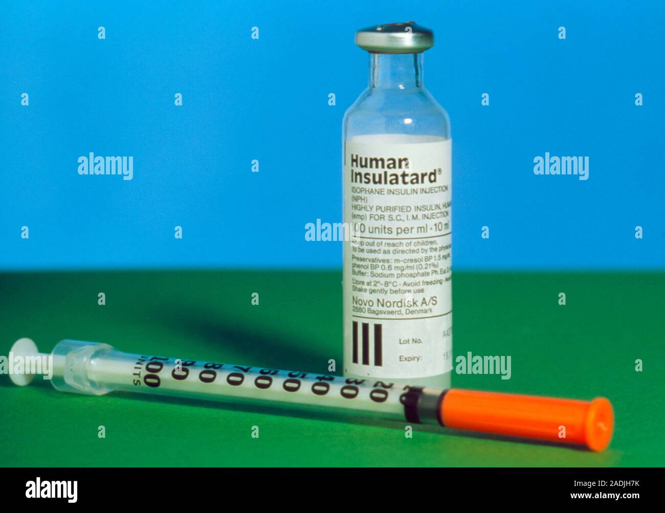 Human insulin for diabetes. A phial containing 10 millilitres of NPH ...