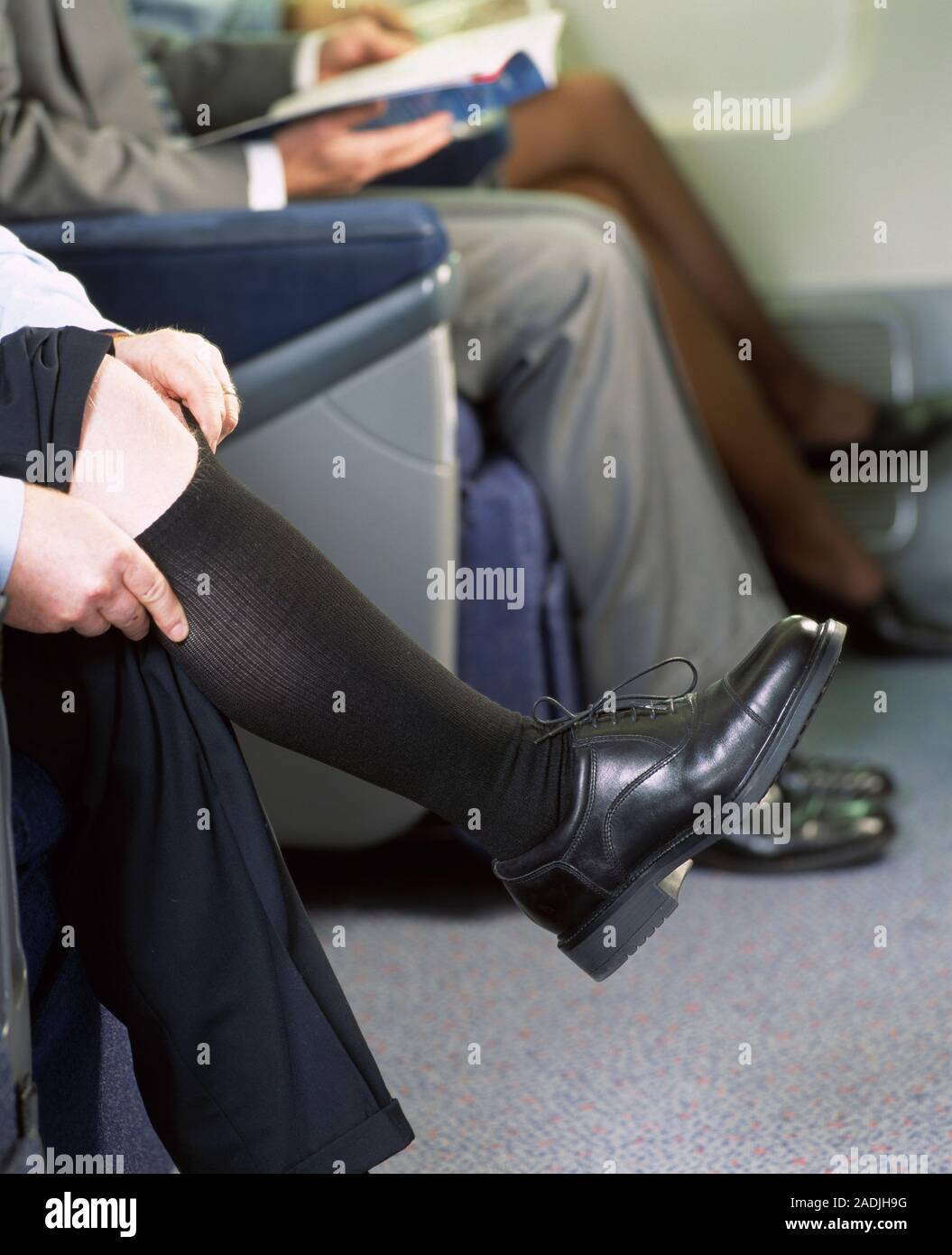 Flight socks being used for the prevention of deep vein thrombosis (DVT ...