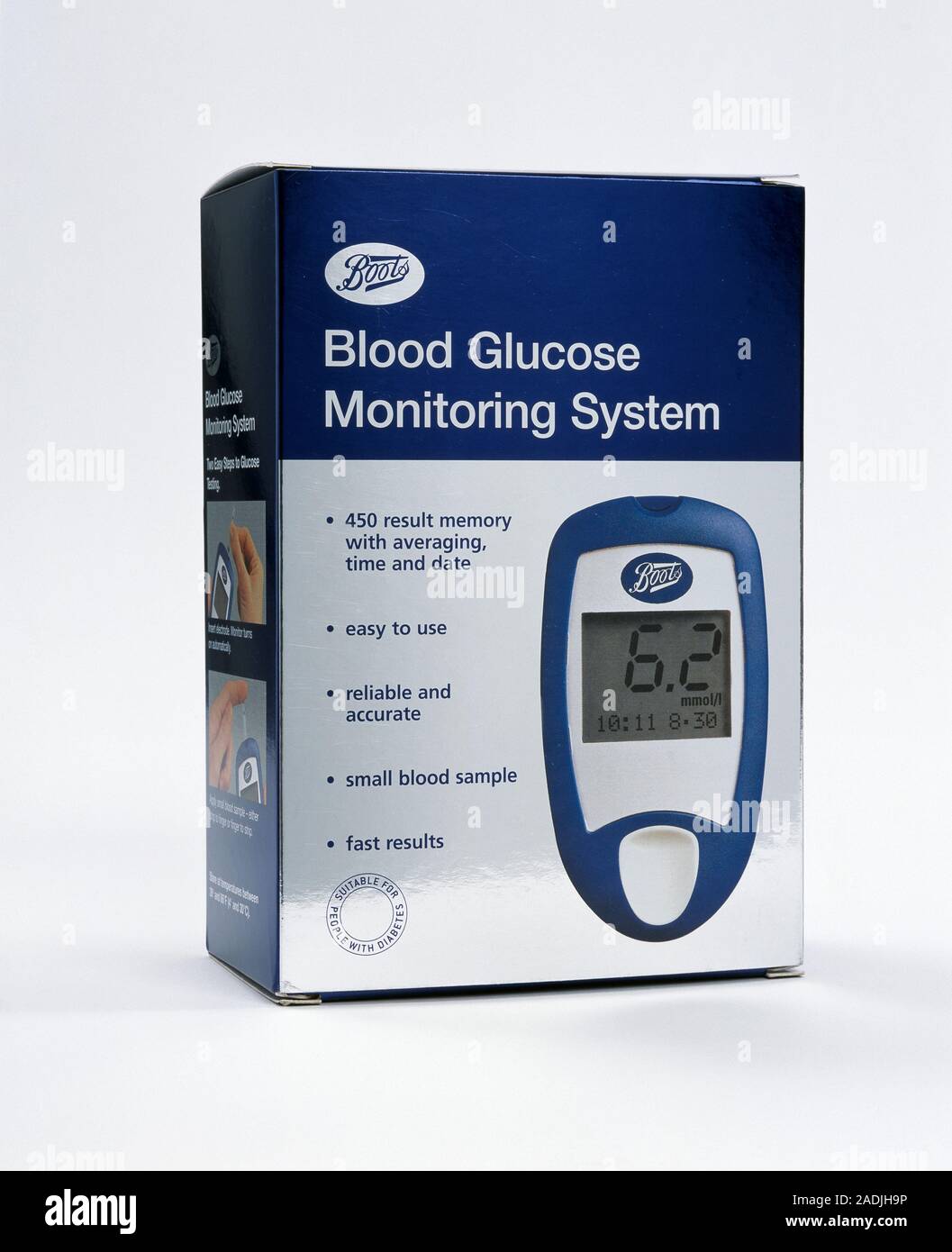 Blood glucose test. Packet containing a blood glucose monitoring system ...