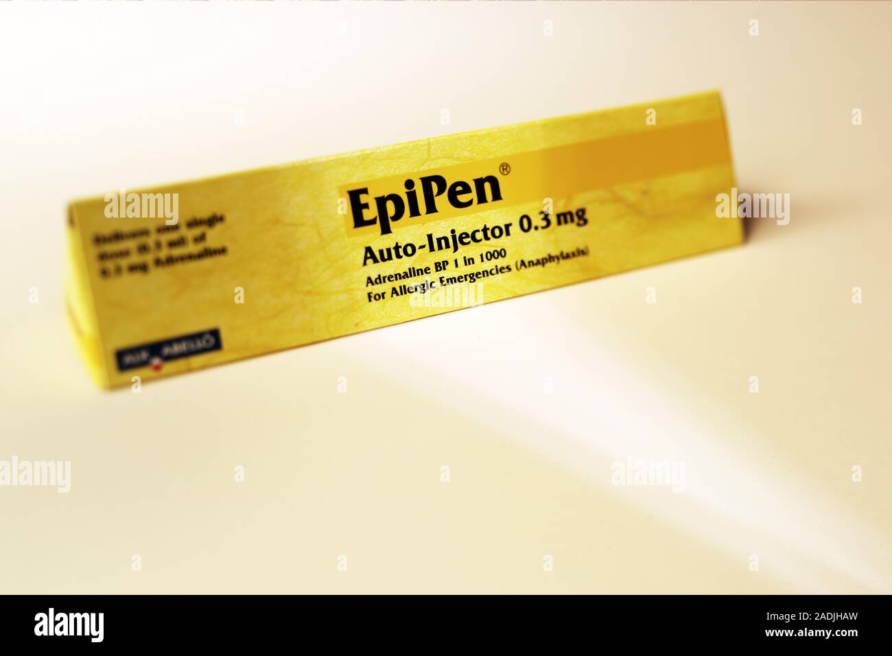 EpiPen packaging. The box contains an EpiPen adrenaline syringe, which ...