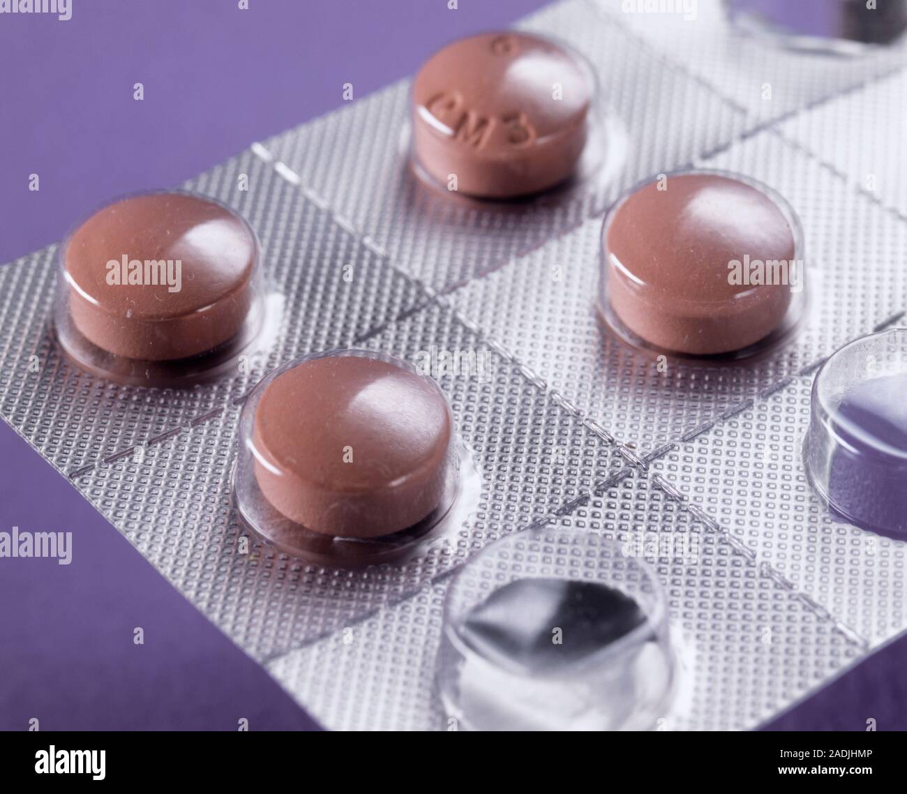 Anti-malarial tablets. Blister pack of Malarone, an anti-malarial drug ...