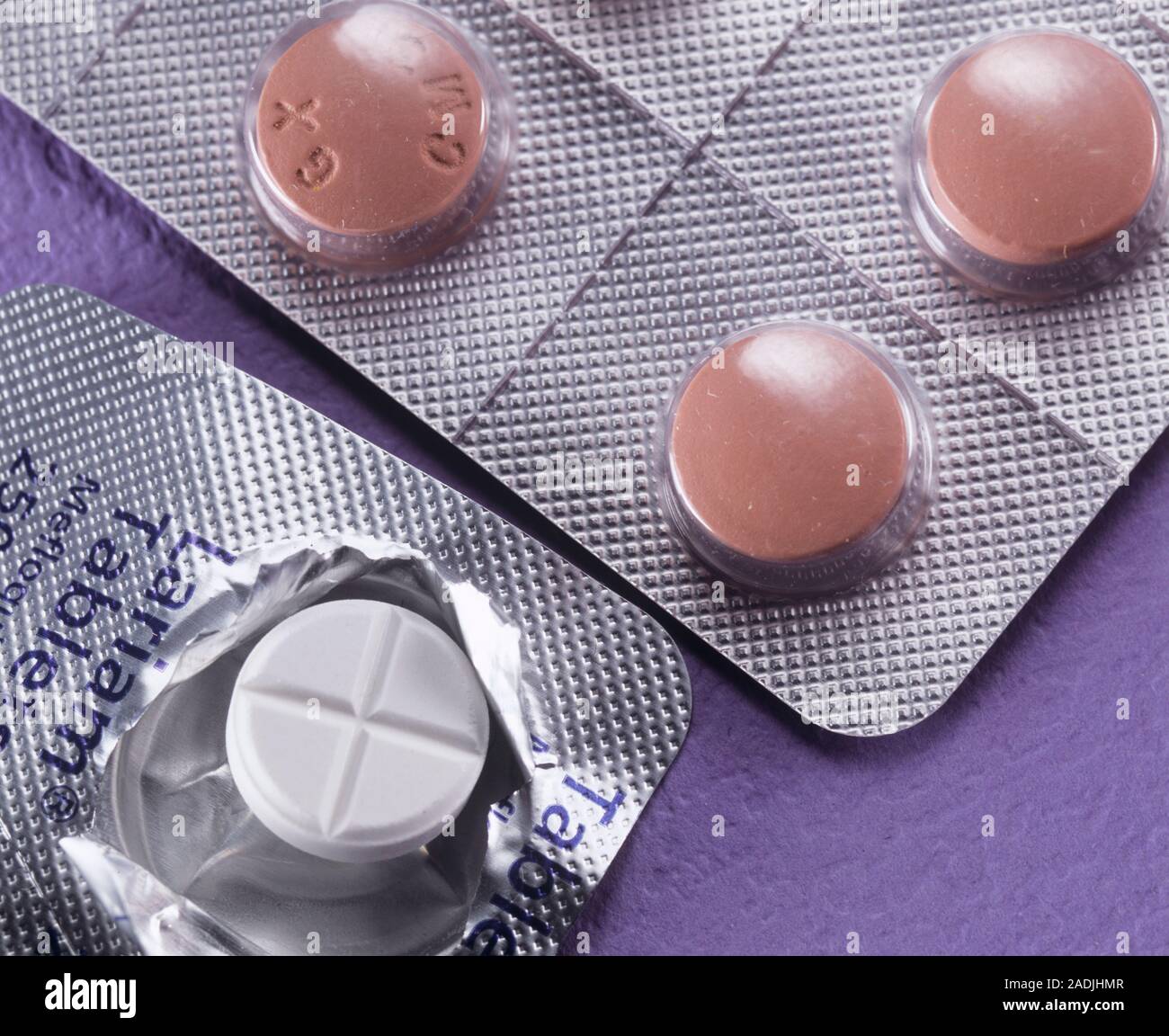 Anti-malarial tablets. Blister packs of Malarone and Larium, anti ...