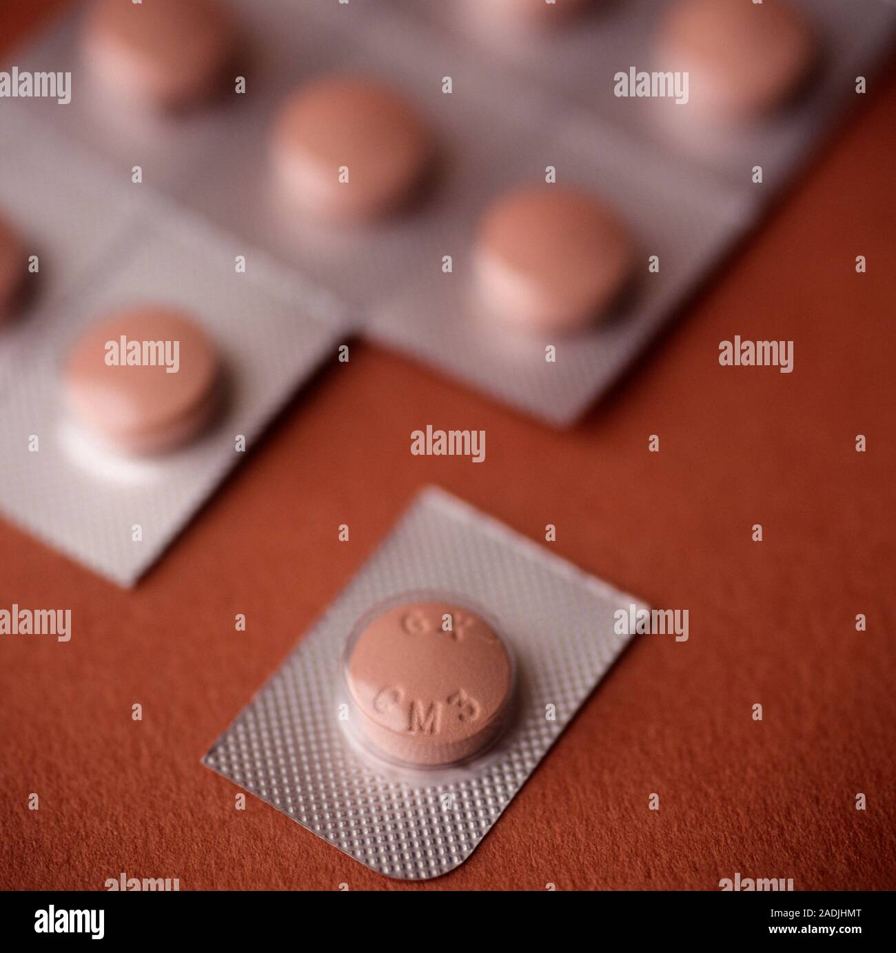 Anti-malarial pills. Blisterpack of Malarone, an anti-malarial drug ...