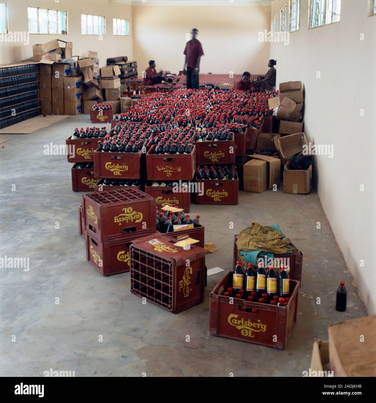 African herbal medicine. Bottled herbal tonics ready for dispatch in ...