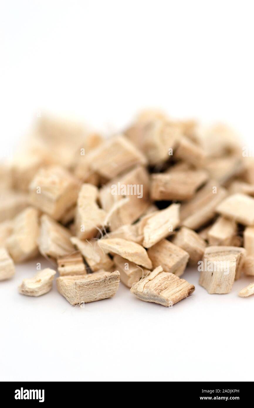 Marshmallow root. Chopped and dried marshmallow roots (Althaea ...