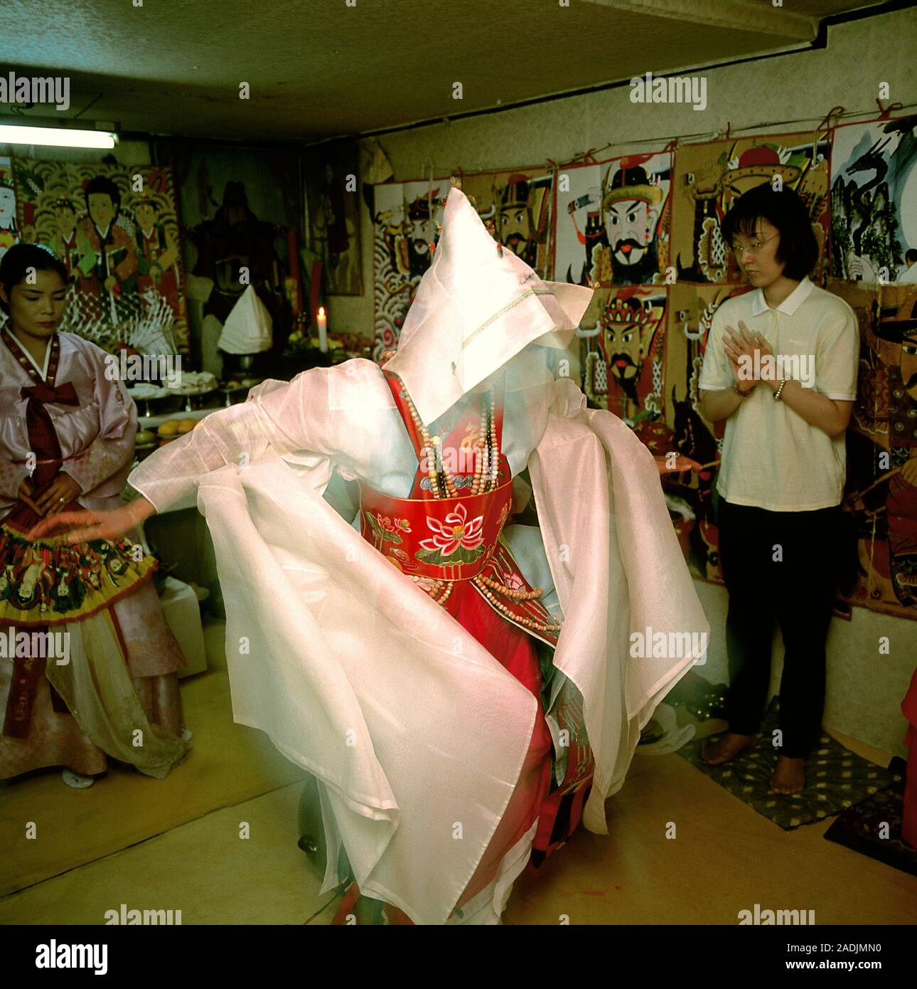 Shaman. Female shaman carrying out a ritual dance for contacting ...