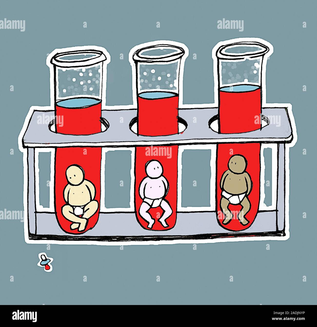 Test-tube babies. Conceptual artwork of babies in test tubes ...