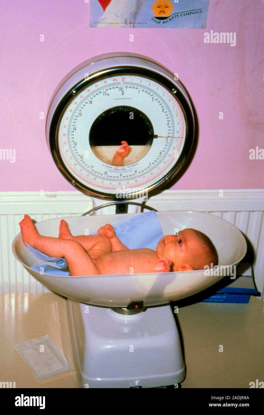 Three month old baby being weighed Stock Photo - Alamy